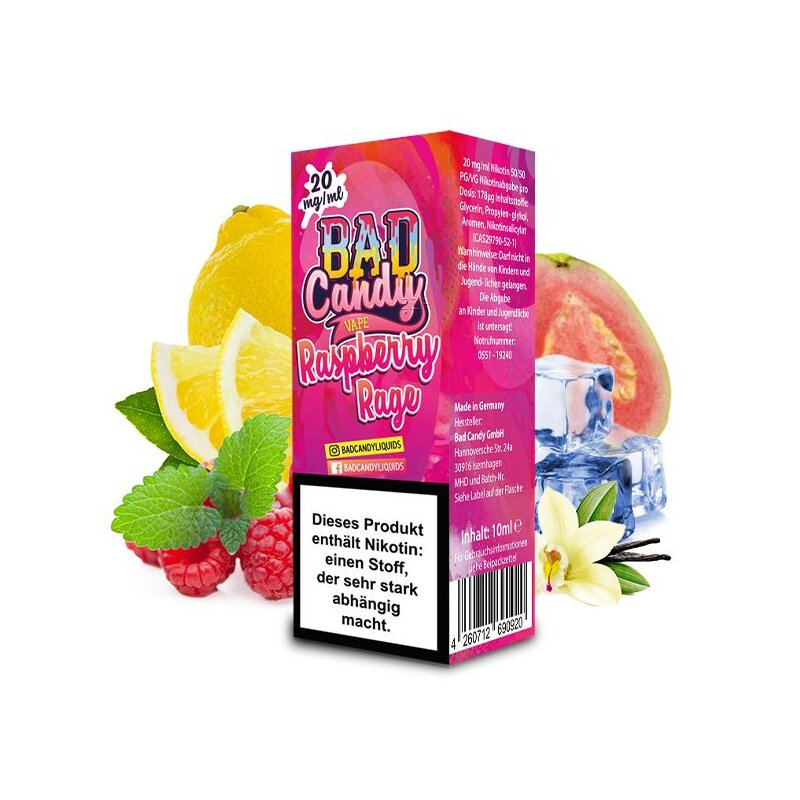 BAD CANDY - Raspberry Rage Nikotinsalz 10ml/ 10mg / 20mg I Unicat Vape ...